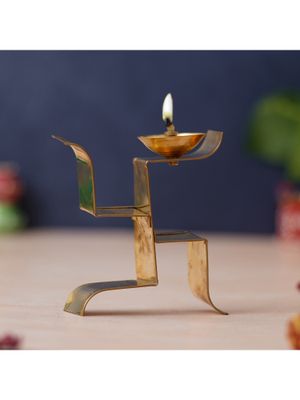Buy eCraftIndia Golden Metal Swastik Symbol Shape Designer Diya Online