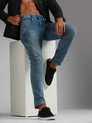 Buy High Star Men Straight Fit Mid-Rise Low Distress Light Fade ...