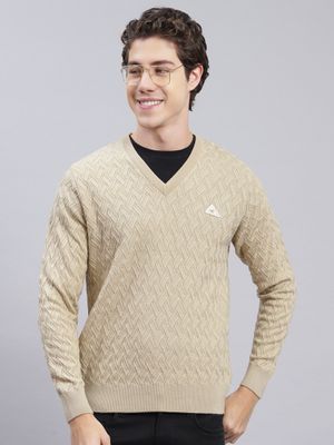 Buy Monte Carlo Lt Camel Self Design V Neck Pullover Sweater Online