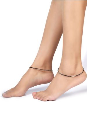 Buy Aatmana Set of 2 Black and Silver Beaded Handcrafted Anklets Online