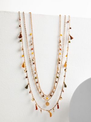 Buy PRITA Multi-Color Beaded Charm Tasselled Link Gold Plated Necklace ...