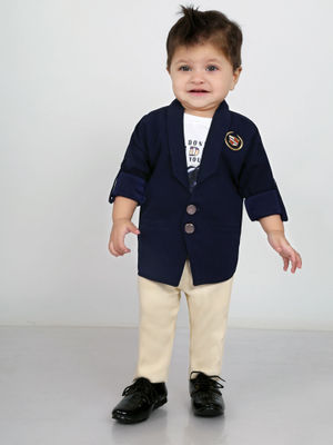 Buy BAD BOYS Tiny Trendsetter Navy Blue Blazer with T-shirt & Pant (Set ...