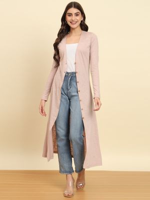 Buy Trend Arrest Pink Solid Long Shrug Online