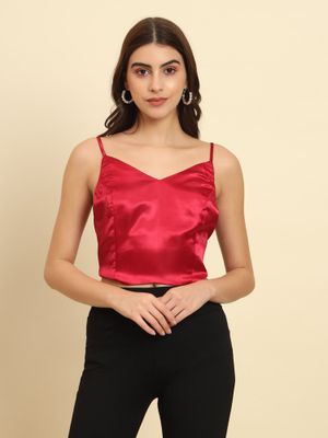 Buy Trend Arrest Red Laced Up Party Crop Top Online