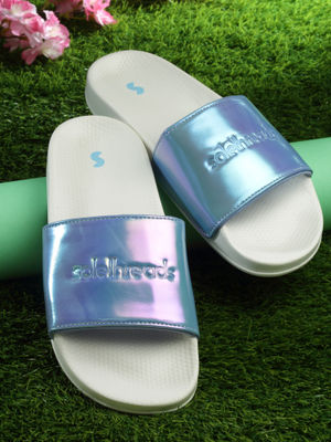 Buy SOLETHREADS Sheen White Self Design Women Slides Online