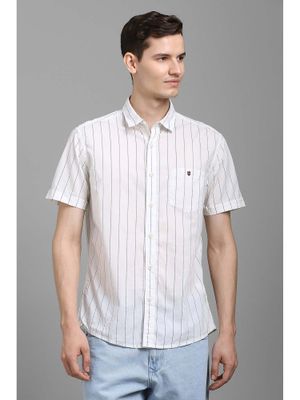 Buy Louis Philippe Men White Stripes Half Sleeves Shirt (36) Online