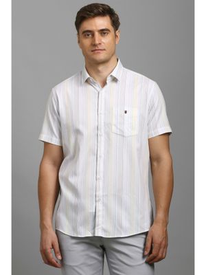 Buy Louis Philippe Men White Stripes Half Sleeves Shirt (38) Online