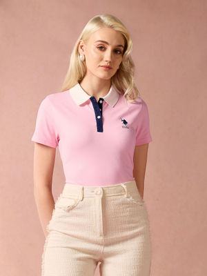 Buy U.S. POLO ASSN. Contrast Placket Regular Polo T-Shirt - Pink (L) Online