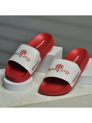 Buy WOODLAND Mens Off White & Red Sliders (EURO 39) Online