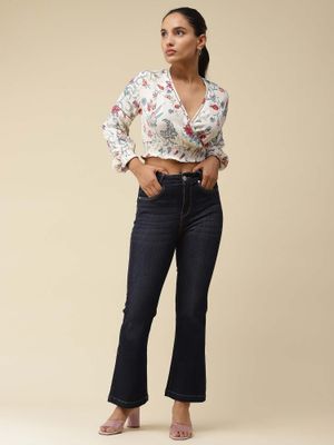 Buy Label Ritu Kumar Ecru Floral Printed Crop Top Online