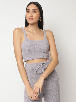 Buy Missguided Recycled Grey Fluffy Knit Cami Crop Top Online
