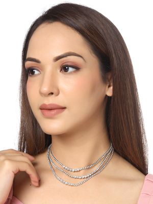 Buy Yellow Chimes Silver Toned Multilayer Crystal Chain Necklace Online