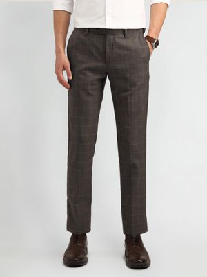 Buy Arrow Mens Brown Checks Formal Trouser (28) Online