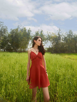 Buy Blue Hour Meadow Cotton Dress Rust Online