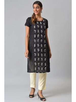 Buy Aurelia Black Embroidered Ethnic Kurta Online