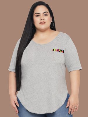 Buy Grey Curve Plus Size Curved Hem Top Online