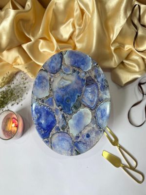 Buy Homearte Agate Cake Stand Wooden Base 10 Inch- Blue Online