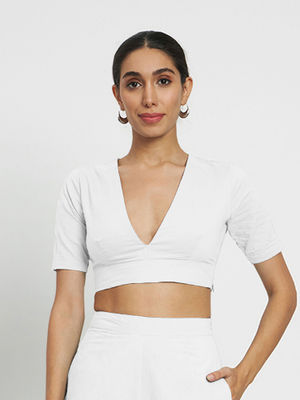 Buy Thevasa White Divine Depth Stitched Blouse (34) Online