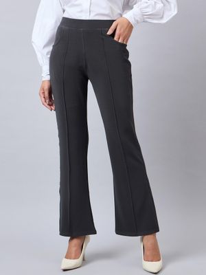 Buy Style Quotient Women Solid Grey Self Design Polyester Formal ...
