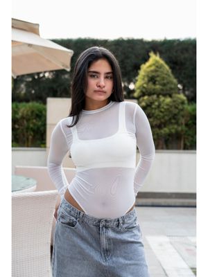 Buy COLOR CAPITAL White Mesh Bodysuit Online