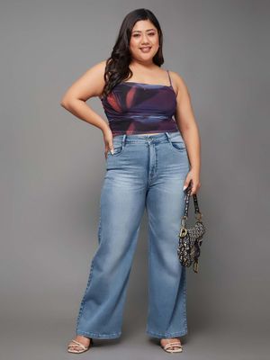 Buy Miss Chase A+ Curve Collection Plus Size Womens Light Blue Wide-Leg ...