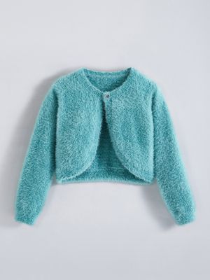 Buy Hopscotch Girls Teal Nylon Textured Shrug (12-18 Months) Online