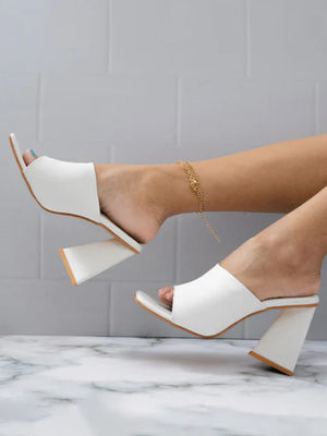 Buy Shoetopia Stylish Solid White Triangle Block Heels for Women ...