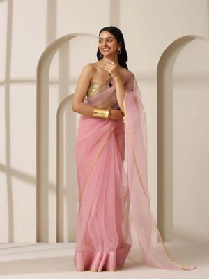 Buy Swtantra Pink Solid/Plain Saree Without Blouse Online