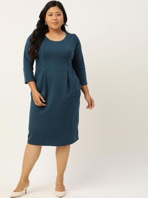 Buy theRebelinme Plus Size Womens Teal Blue Solid Color Sheath Dress Online