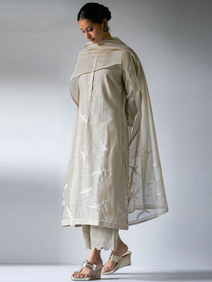 Buy Ganga Fashions Fog Beige Woven Kurta Suit with Embroidery & Hand ...