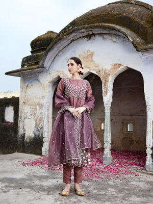 Buy Seher Jaipur Zafreen Anarkali With Pant & Dupatta (Set of 3) Online