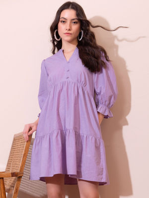 Buy FabAlley Purple Poplin Tiered Mini Dress Online