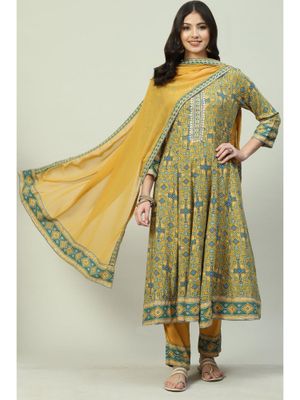 Buy Biba Yellow Printed Suit (Set of 3) Online