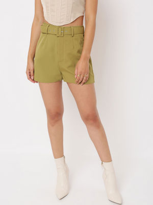 Buy Missguided Khaki Tailored Belted Shorts Online