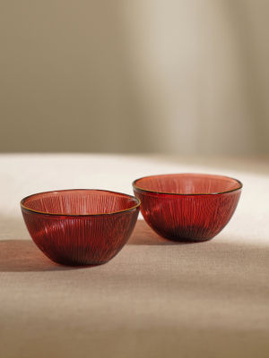 Buy Pure Home + Living Red Radial Glass Small Bowls (Pack of 2) Online