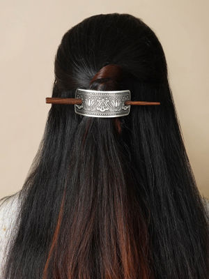 Buy Teejh Maryam Silver Lossy Bun Stick Online