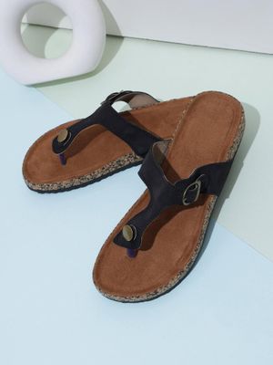 Buy KNEETOES Womens Jet Black Thong Sandals (US 6) Online