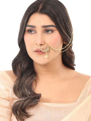 Buy Anika's Creations 24 Ct Gold-Plated Stone-Studded Nath with Pearl ...