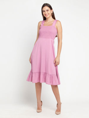 Buy Zink London Women's Lavender Solid Midi Dress Online
