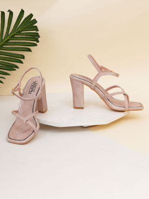 Buy SHUZ TOUCH Peach Strappy Chunky Heels with Ankle Strap Online