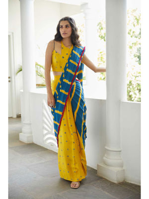 Buy Aapro Label Daffodil Pre Draped Saree (Set of 2) online