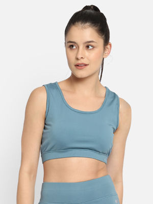 Buy Clovia Padded Non-wired Sports Bra With Cutout Back In Powder Blue ...