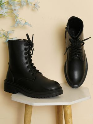 Buy SHUZ TOUCH Black Lace Up High Ankle Boots Online