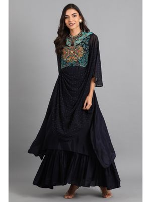 Buy WISHFUL by W Blue Embroidered Dress Online