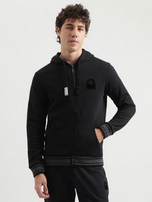 Buy United Colors of Benetton Black Regular Fit Hooded Neck Solid ...