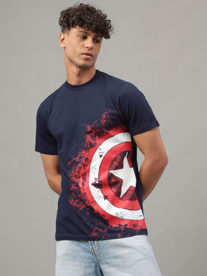 Buy Free Authority Captain America Printed Navy Blue T-Shirt Online