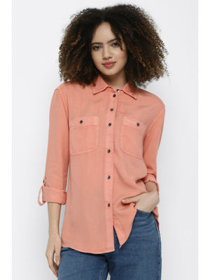 Buy American Eagle Women Orange Button Up Shirt Online