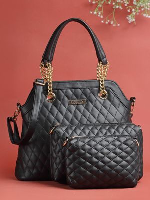 Buy LaFille Women Black Color Checks Handbag with 2 Pouches and ...