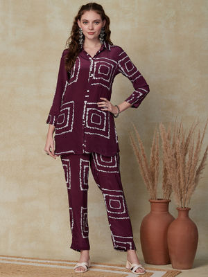 Buy FASHOR Printed Shirt with Pants - Wine (Set of 2) Online