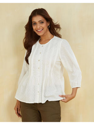 Buy Fabindia White Cotton Printed Top (XS) Online